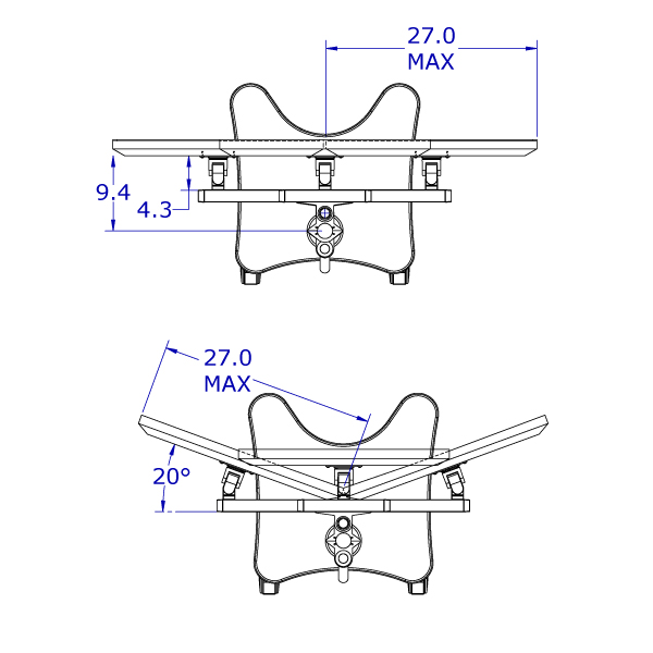 Triple Monitor Stand Rolling Cart System